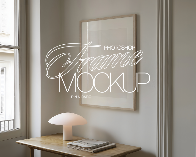 DIN A Wood Frame SIde View Lux Interior Mockup – WasMockups