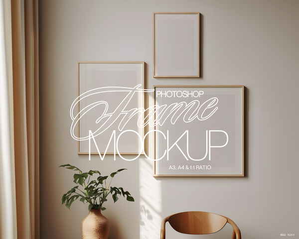 A3, A4 and 1x1 Frame Gallery Wall Sunlight Mockup – WasMockups