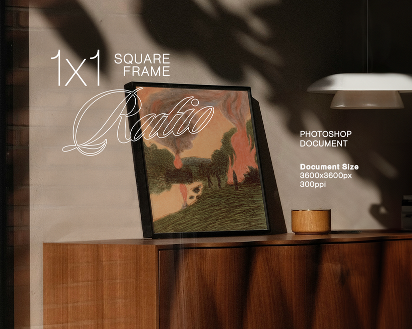1x1 Black Frame on Sideboard Retro Scene | PHOTOSHOP FREEBIE MOCKUP ...