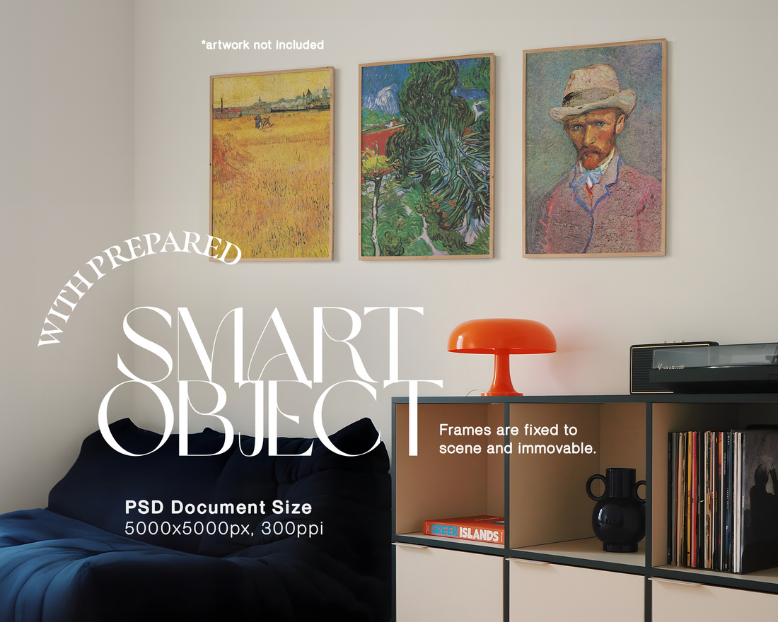 Three Wood Frames Aesthetic Interior Scene Mockup – WasMockups